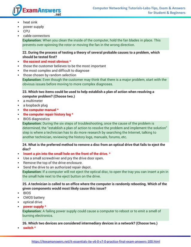 IT Essentials (Version 7.0) - ITE Practice Final Exam Answers | PDF