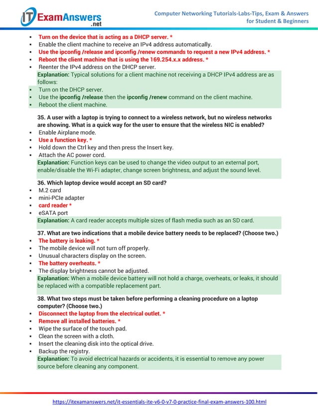 IT Essentials (Version 7.0) - ITE Practice Final Exam Answers | PDF
