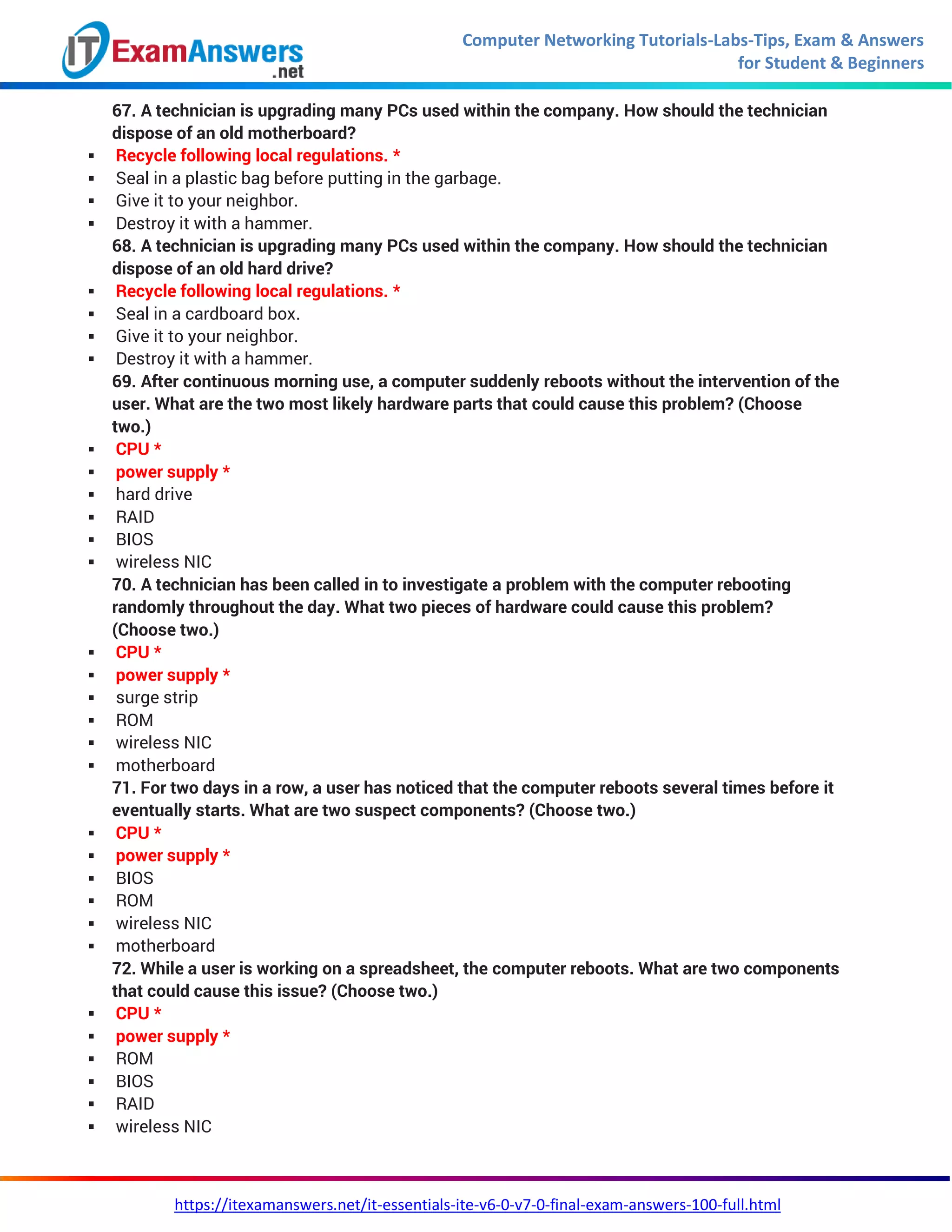 IT Essentials (Version 7.0) - ITE Final Exam Answers | PDF