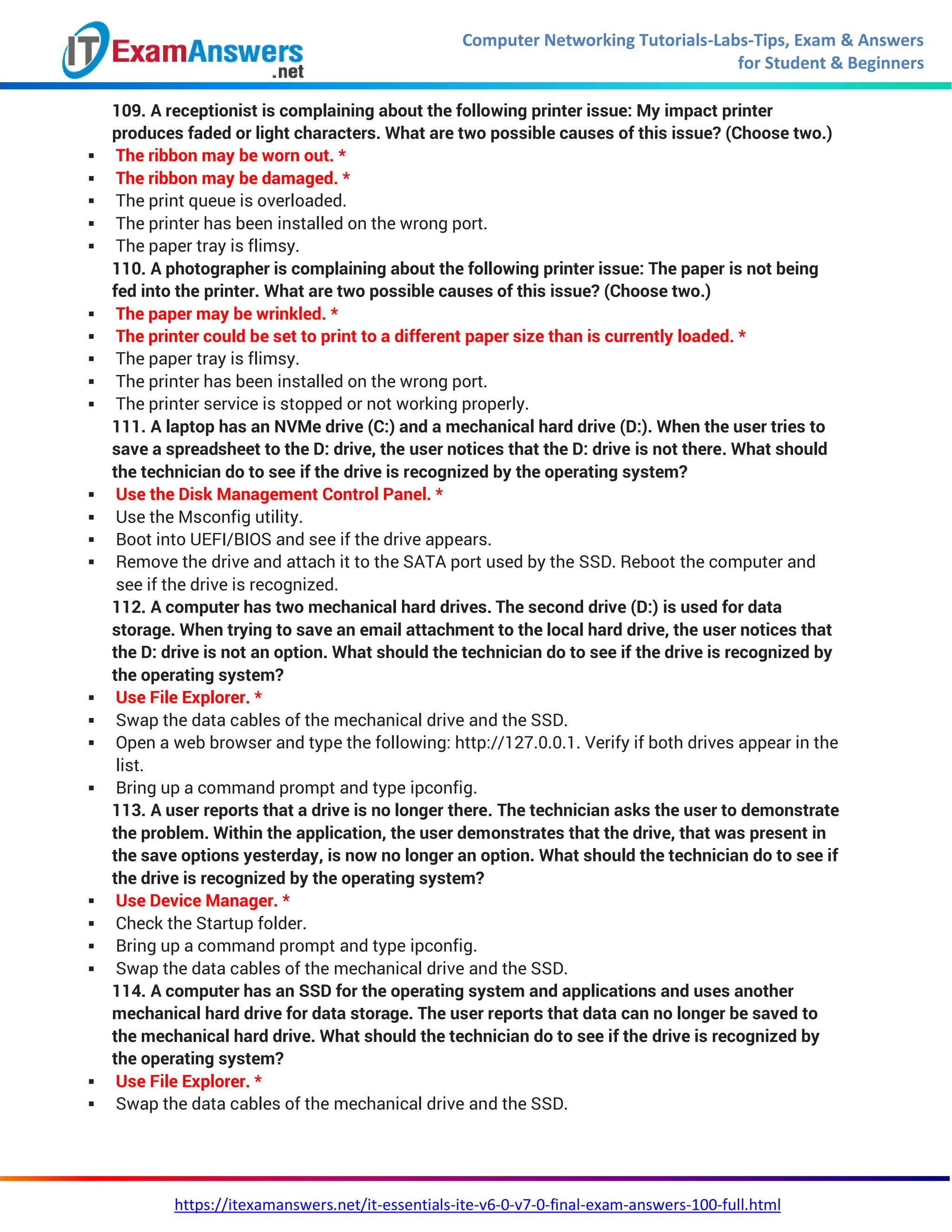 IT Essentials (Version 7.0) - ITE Final Exam Answers | PDF