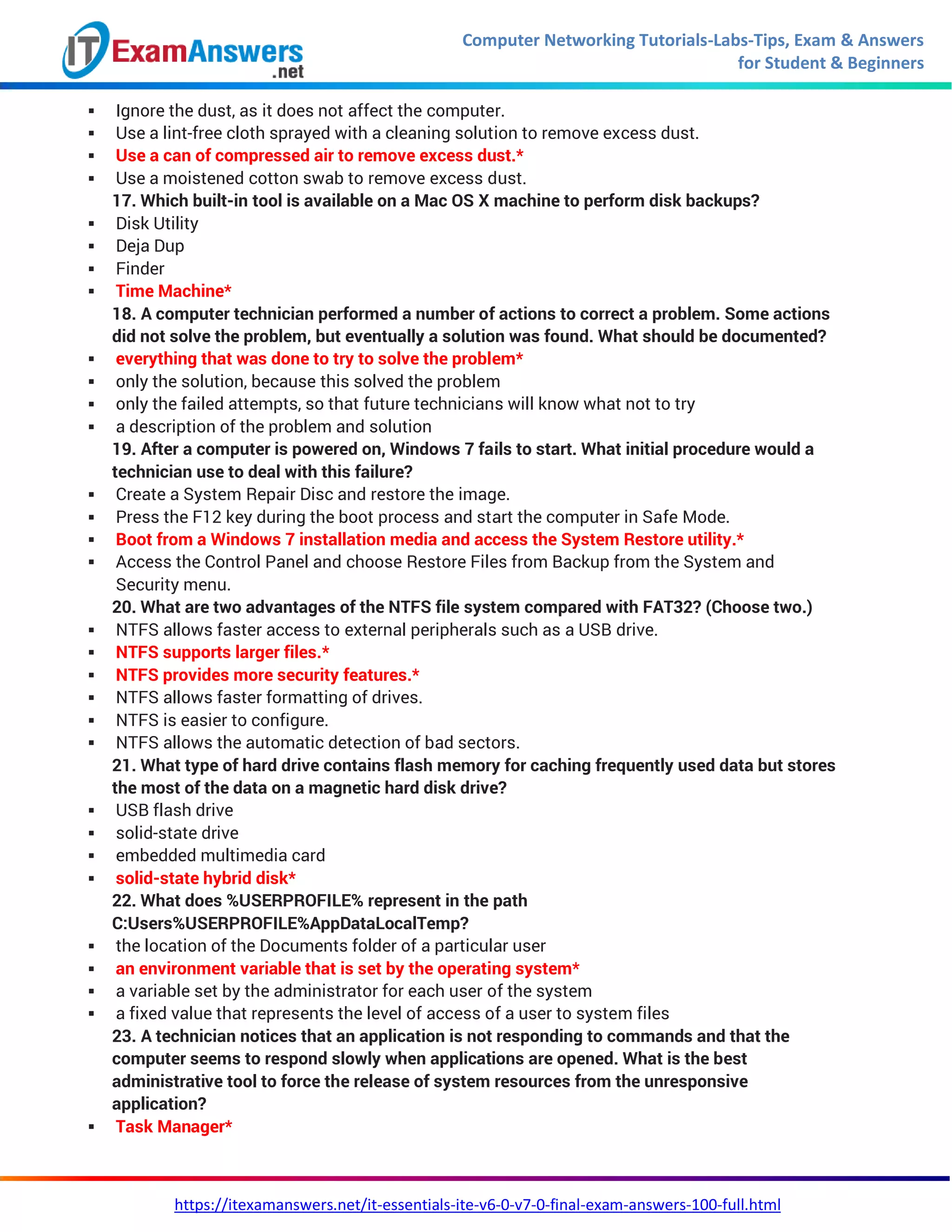 IT Essentials (Version 7.0) - ITE Final Exam Answers | PDF