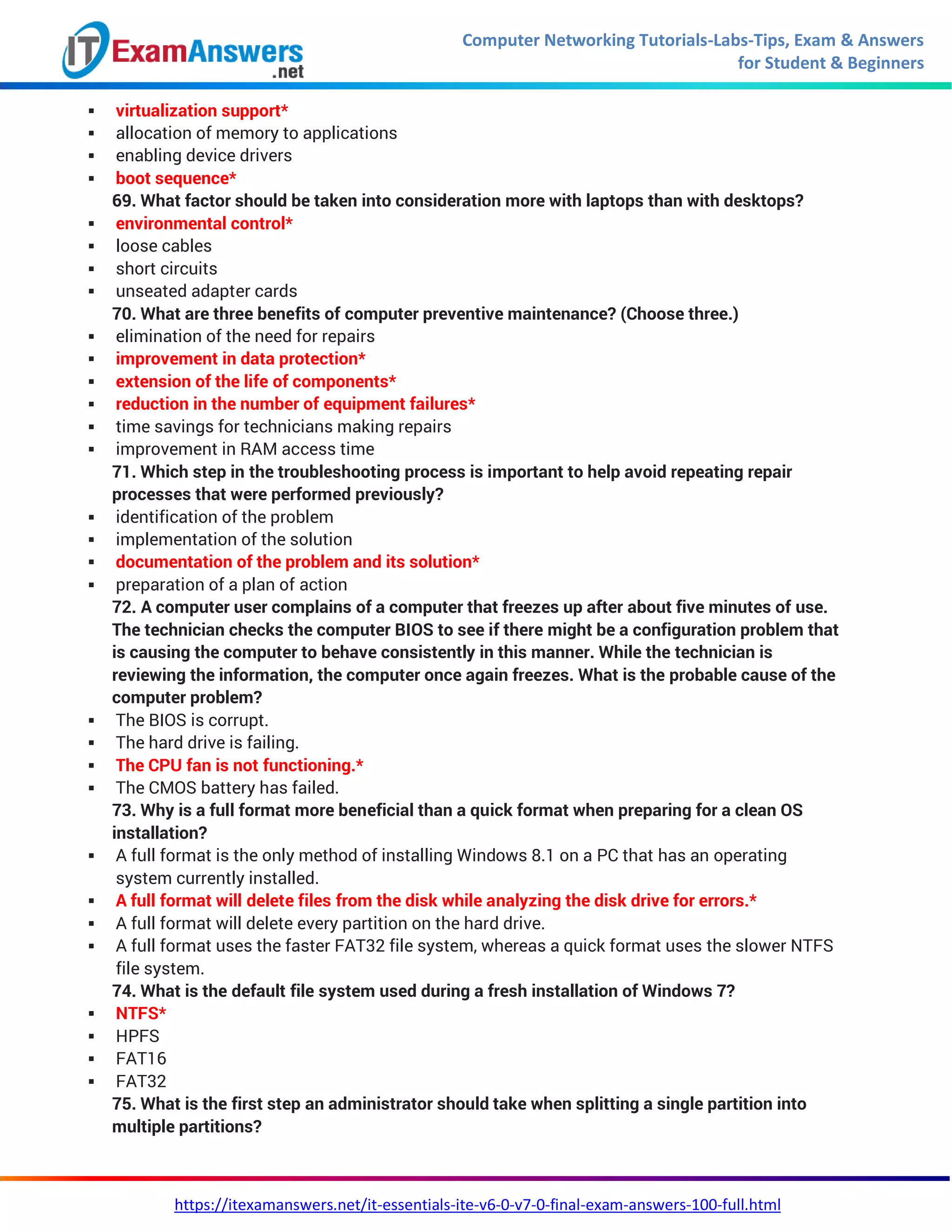 IT Essentials (Version 7.0) - ITE Final Exam Answers | PDF