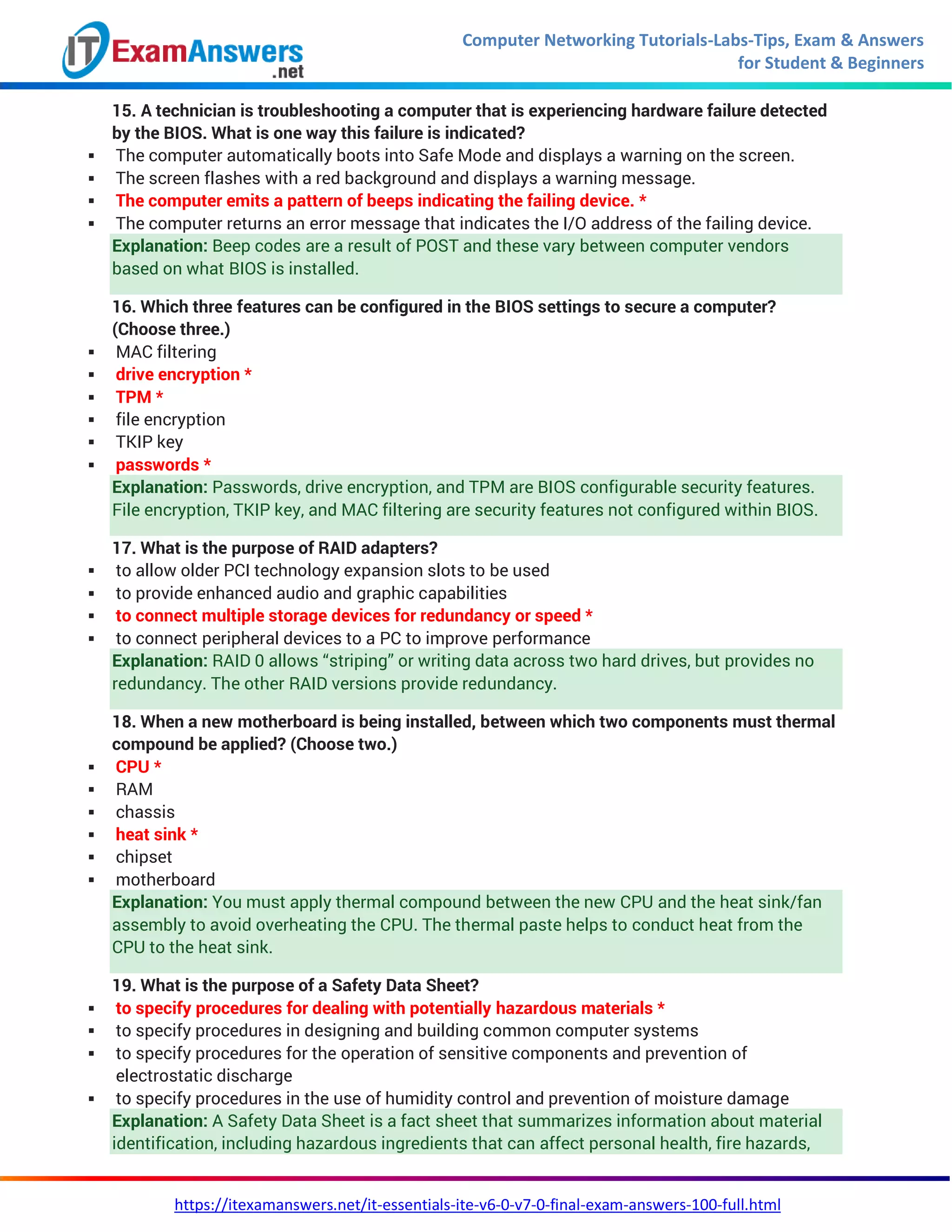 IT Essentials (Version 7.0) - ITE Final Exam Answers | PDF