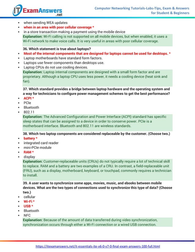 IT Essentials (Version 7.0) - ITE Final Exam Answers | PDF | Operating Systems | Computer ...