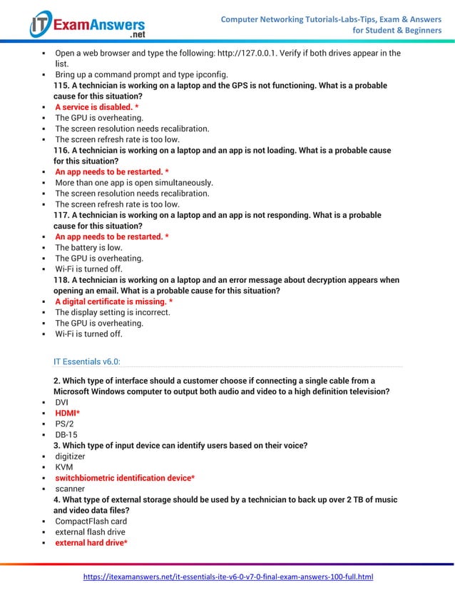 IT Essentials (Version 7.0) - ITE Final Exam Answers | PDF | Operating ...