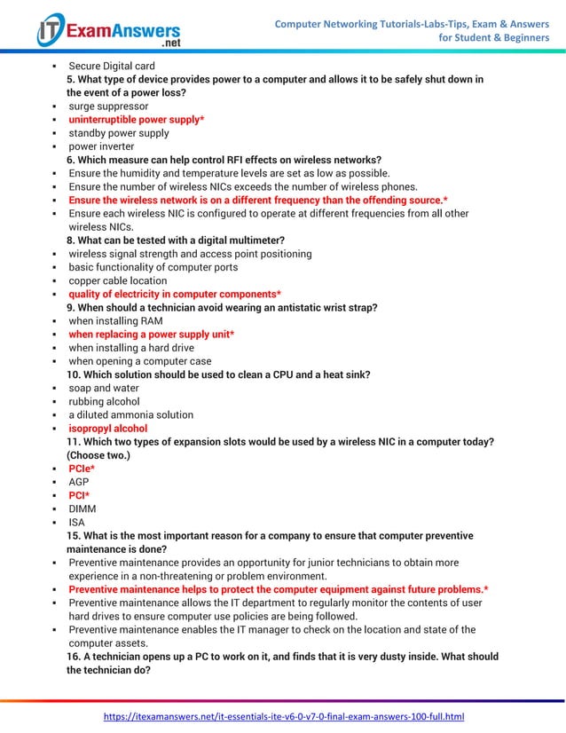 IT Essentials (Version 7.0) - ITE Final Exam Answers | PDF | Operating Systems | Computer ...