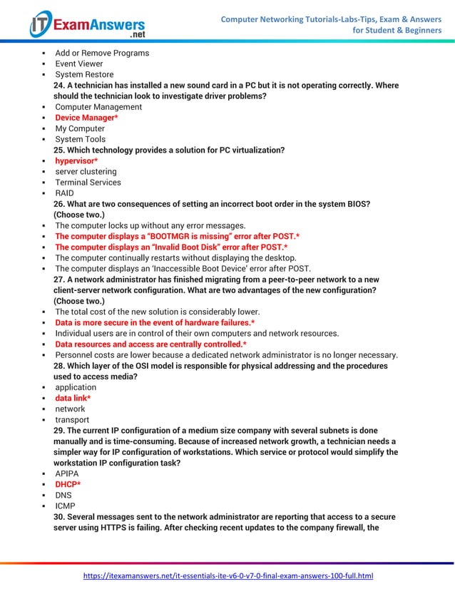 IT Essentials (Version 7.0) - ITE Final Exam Answers | PDF | Operating ...