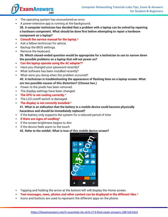 IT Essentials (Version 7.0) - ITE Final Exam Answers | PDF | Operating ...
