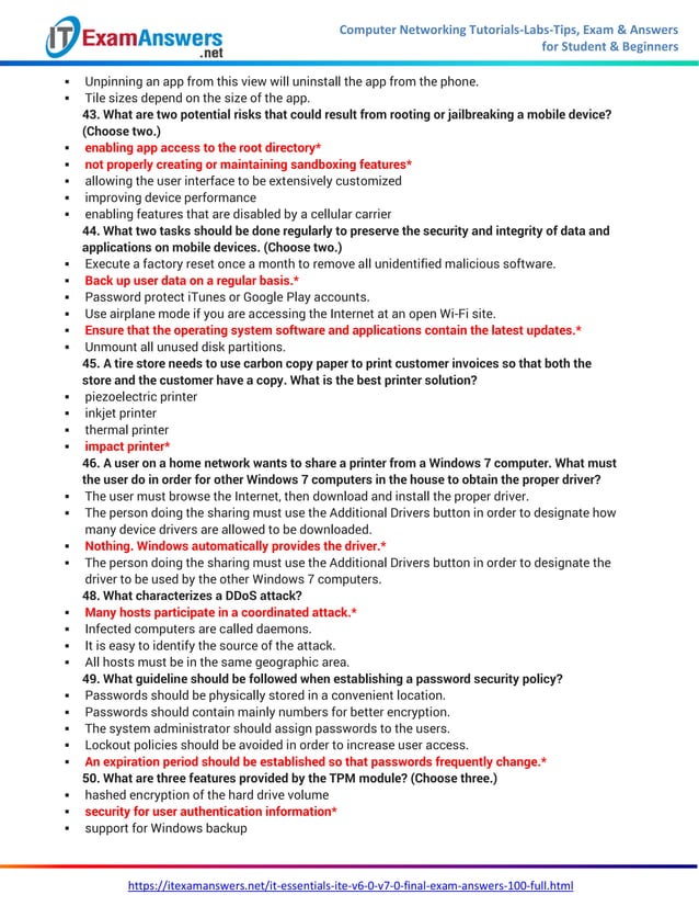 IT Essentials (Version 7.0) - ITE Final Exam Answers | PDF | Operating ...