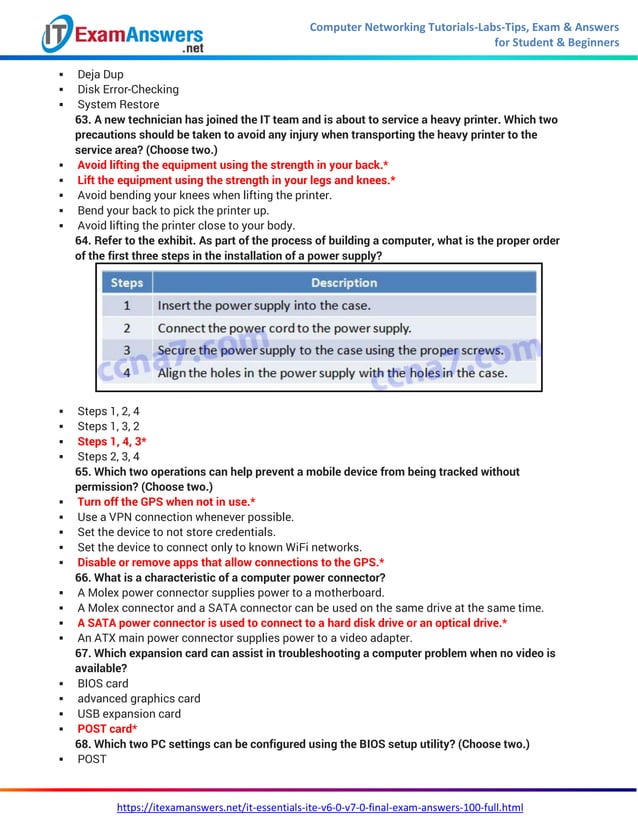 IT Essentials (Version 7.0) - ITE Final Exam Answers | PDF | Operating ...