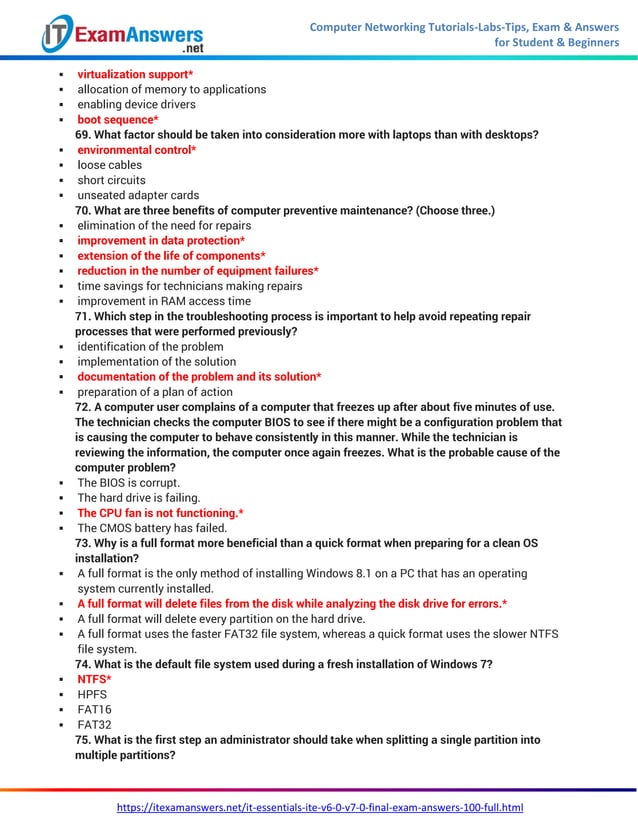 IT Essentials (Version 7.0) - ITE Final Exam Answers | PDF | Operating ...