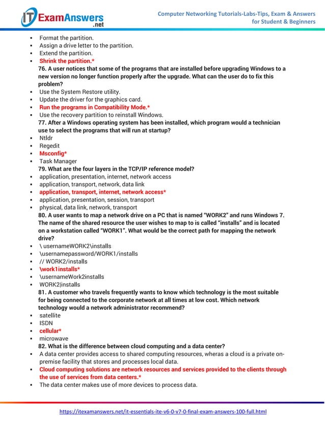 IT Essentials (Version 7.0) - ITE Final Exam Answers | PDF | Operating ...