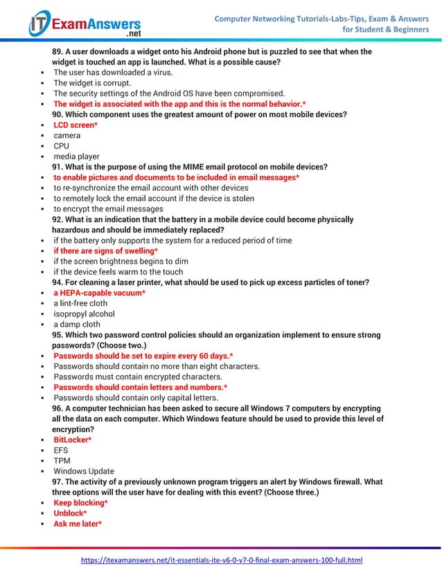 IT Essentials (Version 7.0) - ITE Final Exam Answers | PDF | Operating Systems | Computer ...