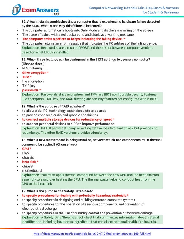 IT Essentials (Version 7.0) - ITE Final Exam Answers | PDF | Operating Systems | Computer ...