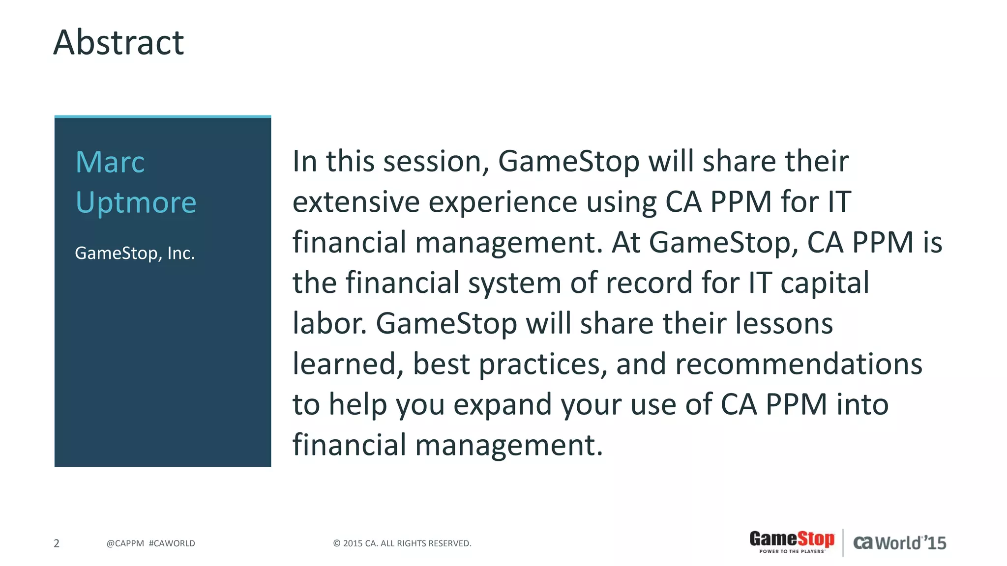IT Financial Management at GameStop | PPT