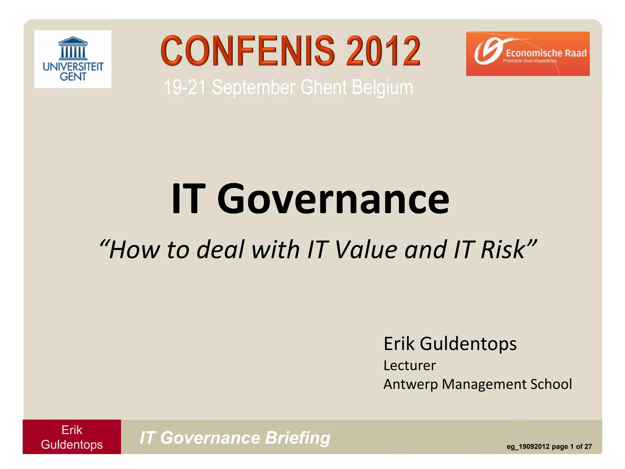IT governance by Erik Guldentops | PDF