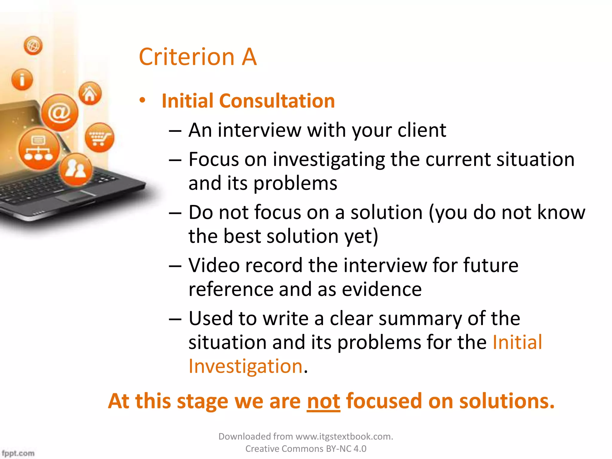 ITGS Project - Criterion A - Initial Consultation | PPT
