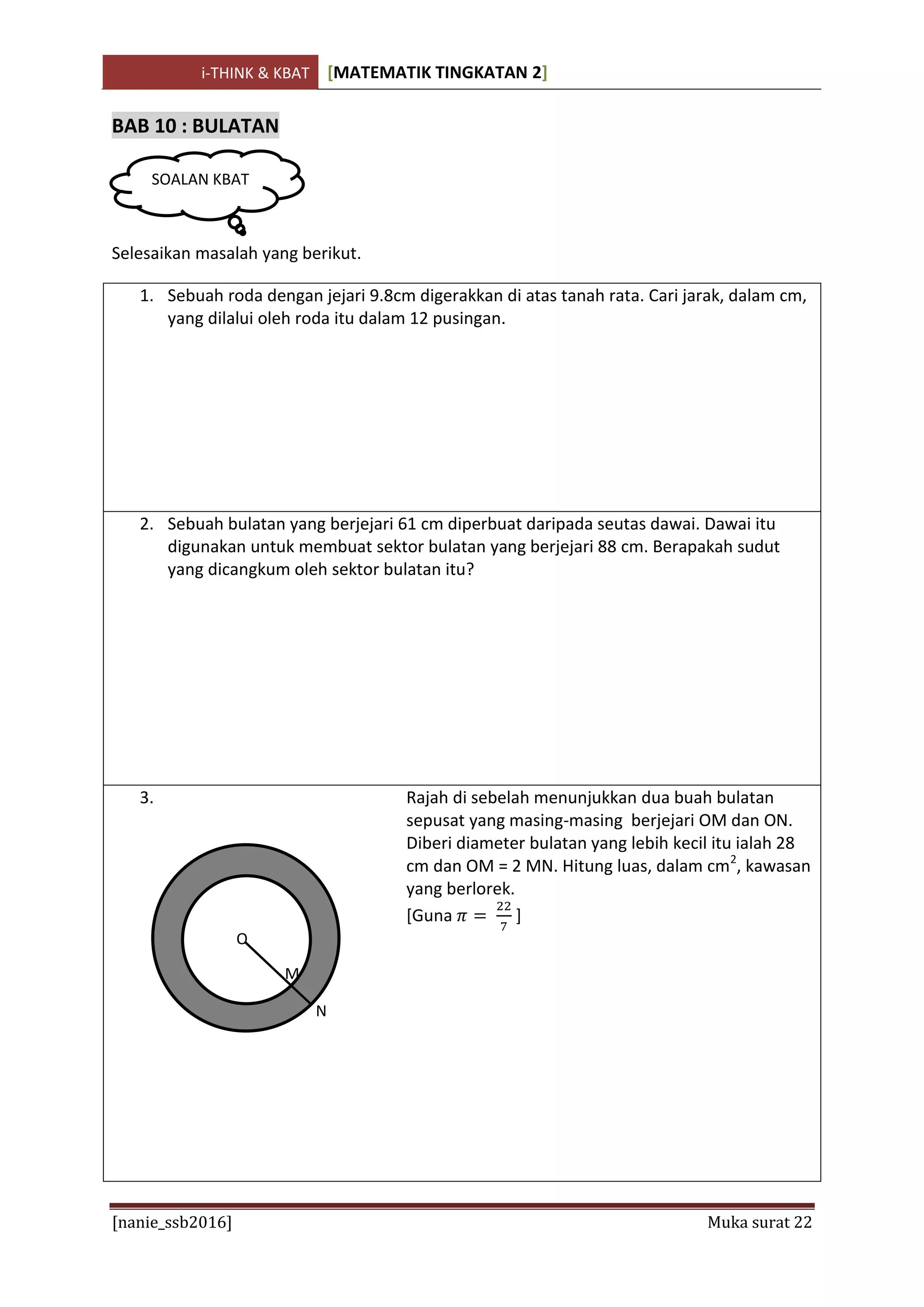 Latihan Ithink and kbat math form 2 | PDF