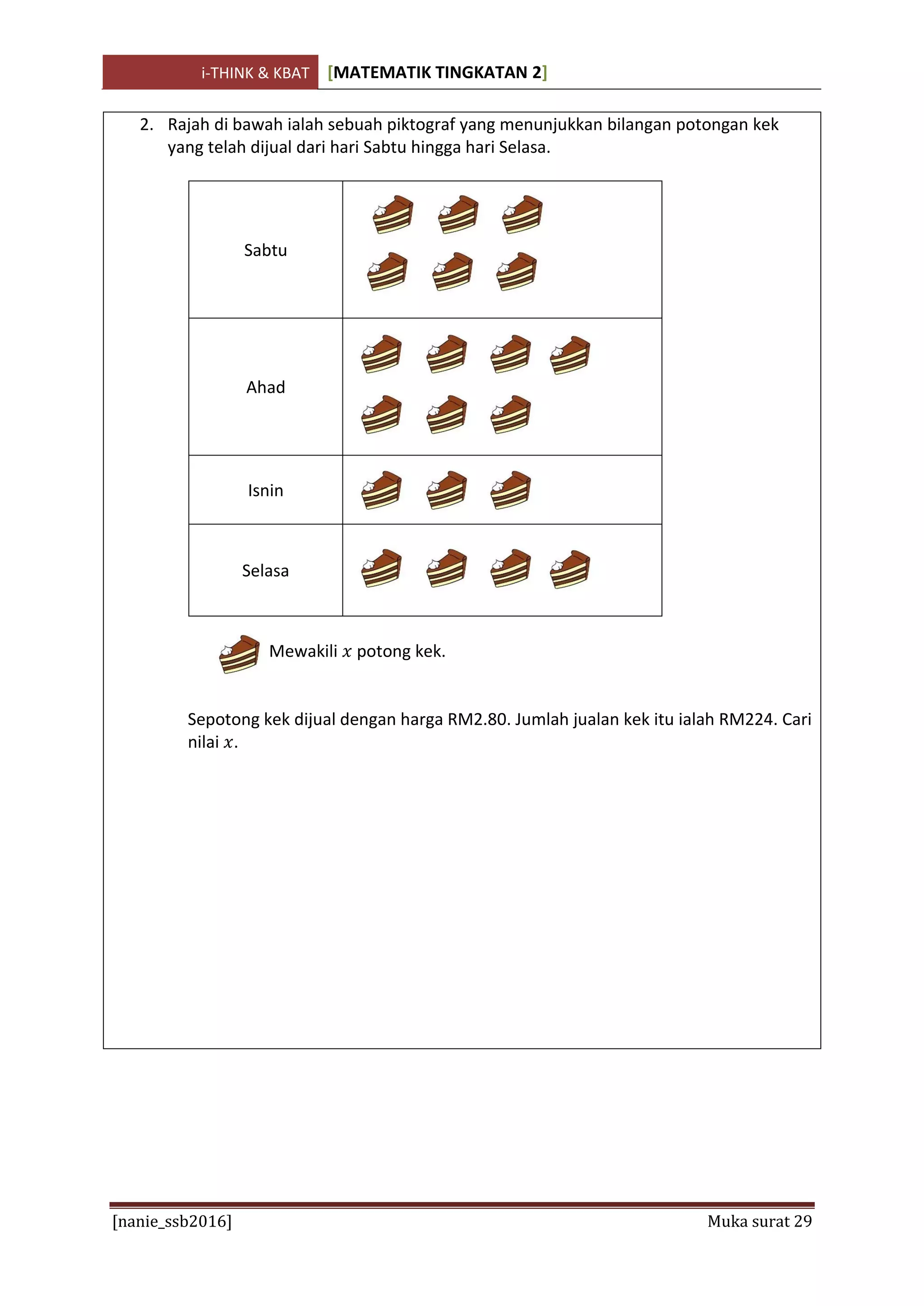 Latihan Ithink and kbat math form 2 | PDF