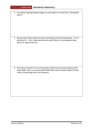 Latihan Ithink and kbat math form 2 | PDF