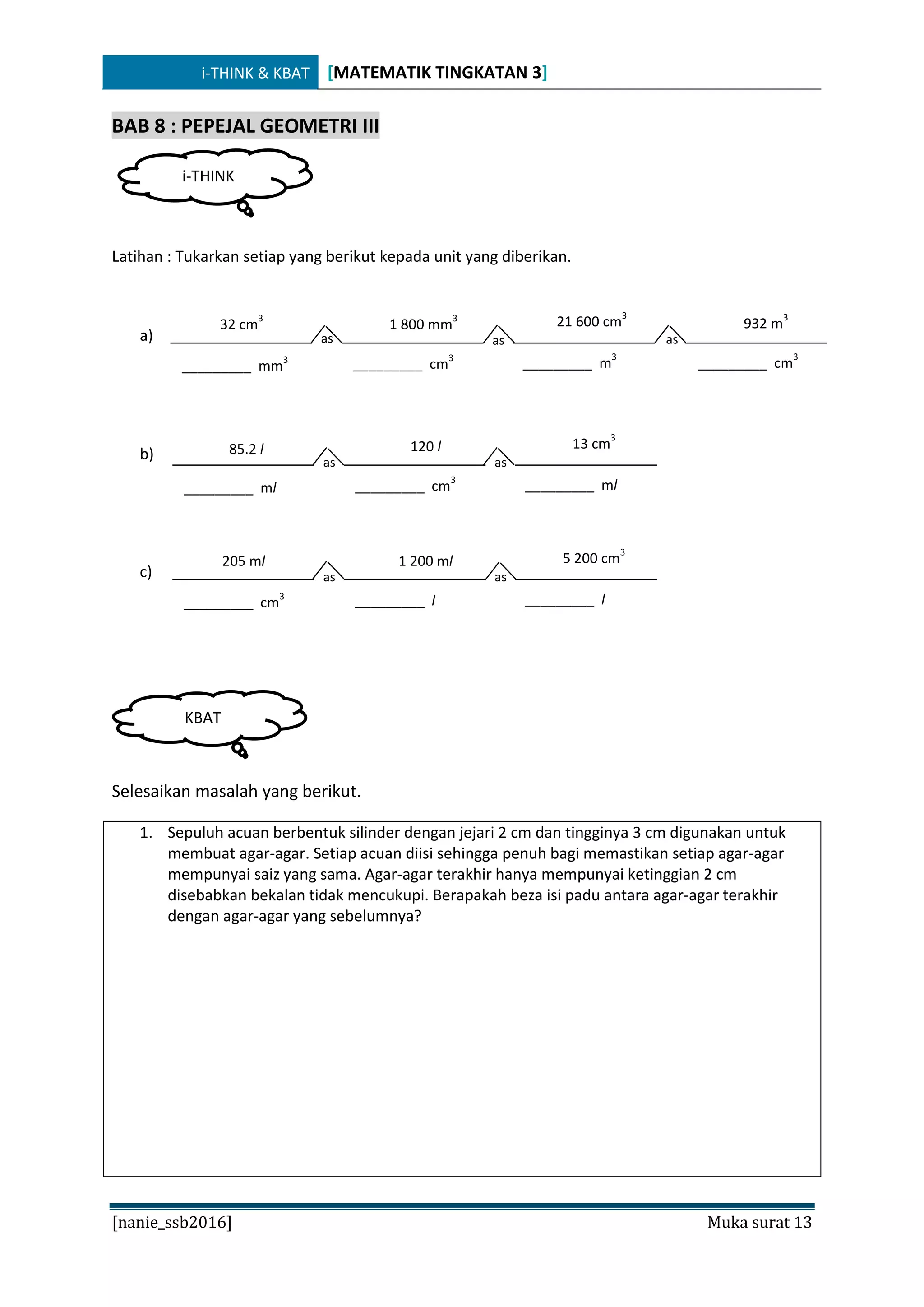 Latihan Ithink and kbat math form 3 | PDF