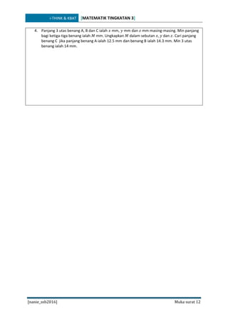 Latihan Ithink and kbat math form 3 | PDF