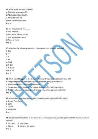 ITI COPA Java MCQ important Questions and Answers | PDF