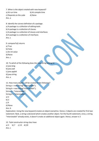 ITI COPA Java MCQ important Questions and Answers | PDF