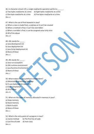 ITI COPA Java MCQ important Questions and Answers | PDF