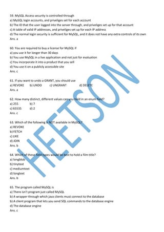 ITI COPA MySQL MCQ Database Concept (DBMS) | PDF