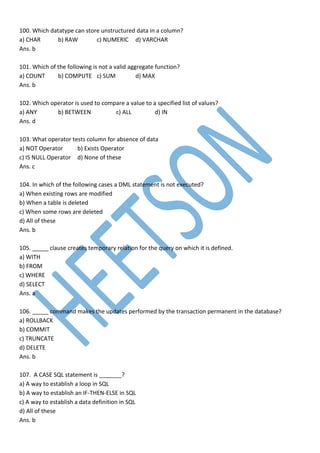 ITI COPA MySQL MCQ Database Concept (DBMS) | PDF