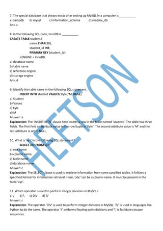 ITI COPA MySQL MCQ Database Concept (DBMS) | PDF