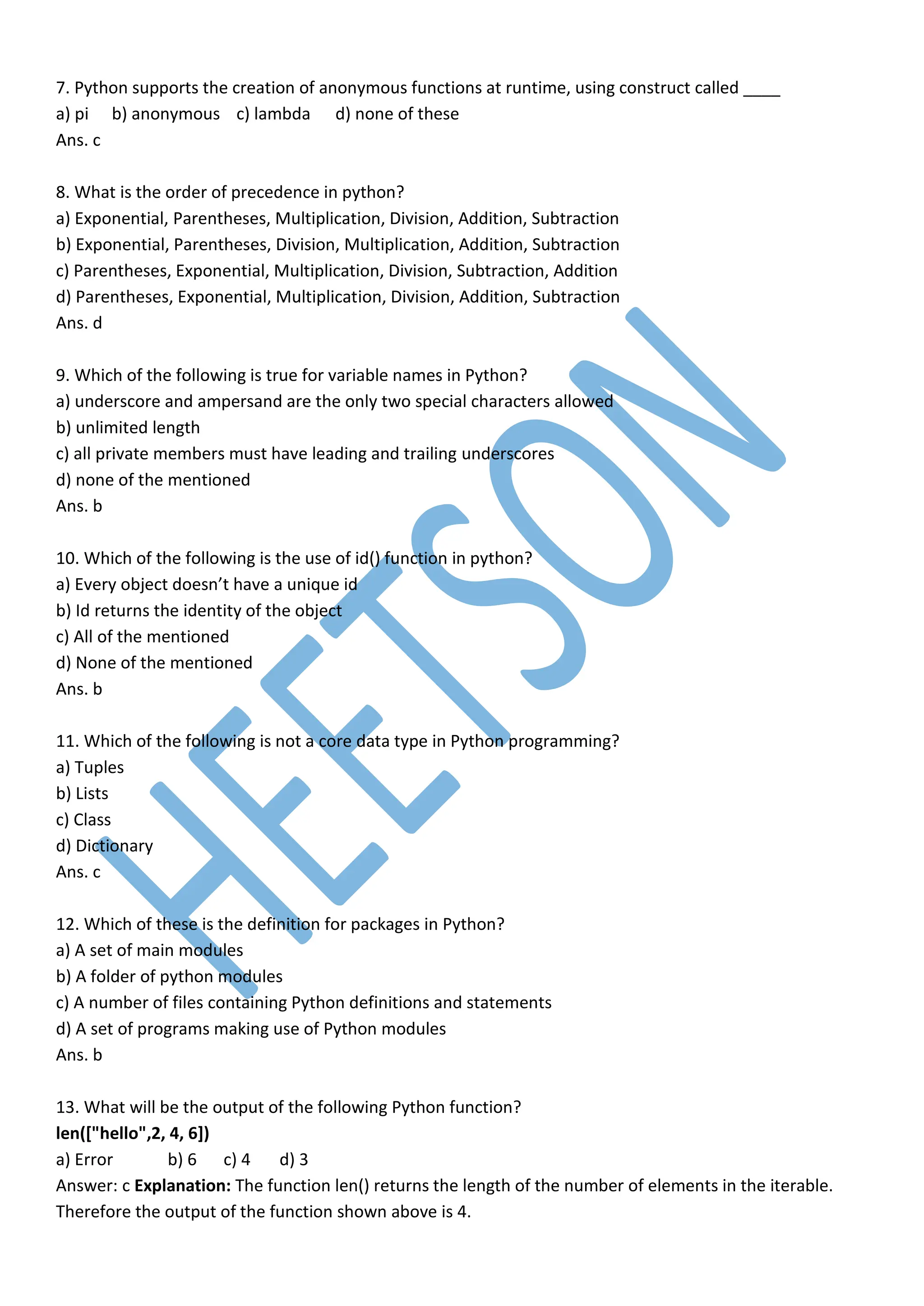 ITI COPA Python MCQ Most Important New Question | PDF