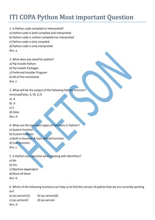 ITI COPA Python MCQ Most Important New Question | PDF