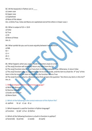 ITI COPA Python MCQ Most Important New Question | PDF