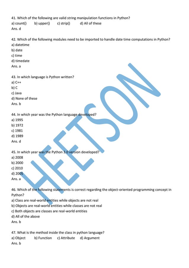 ITI COPA Python MCQ Most Important New Question | PDF
