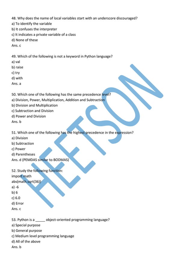 ITI COPA Python MCQ Most Important New Question | PDF