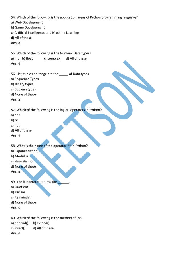 ITI COPA Python MCQ Most Important New Question | PDF
