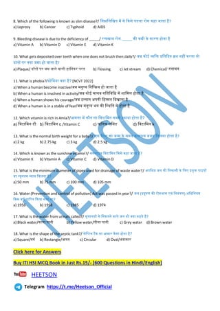 Bharat Skill Health Sanitary Inspector Question Bank | PDF