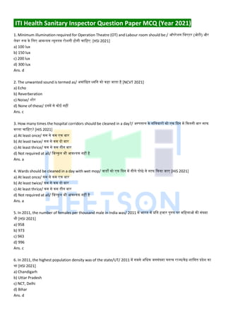 ITI Health Sanitary Inspector Question Paper | PDF
