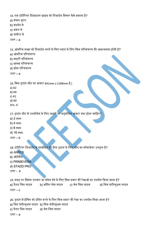 Interior Design and Decoration ITI MCQ Question | PDF