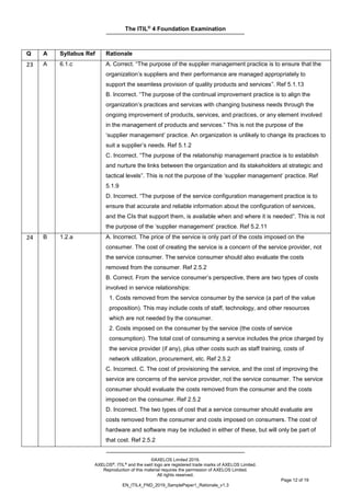 Itil 4 foudnation exam sample answers booklet 1 | PDF