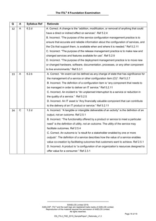 Itil 4 foudnation exam sample answers booklet 1 | PDF
