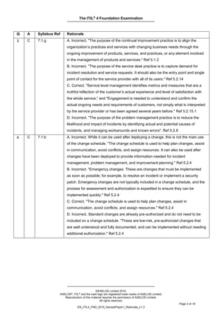 Itil 4 foudnation exam sample answers booklet 1 | PDF