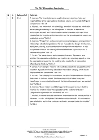 Itil 4 foudnation exam sample answers booklet 1 | PDF