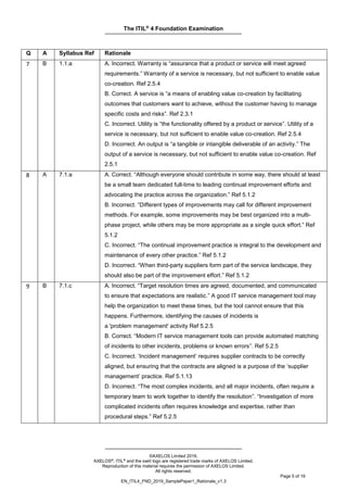 Itil 4 foudnation exam sample answers booklet 1 | PDF
