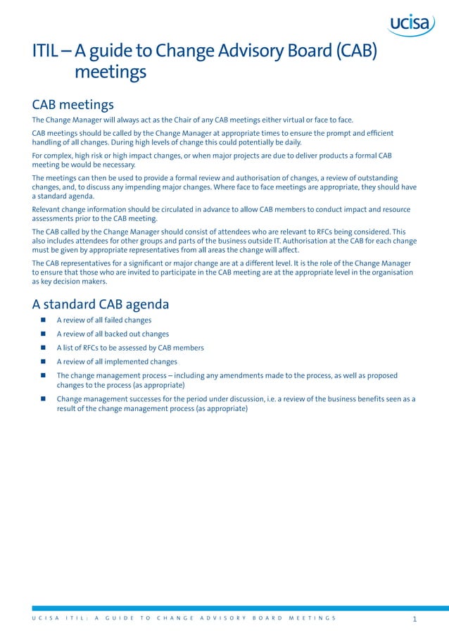Itil a guide to cab meetings pdf | PDF