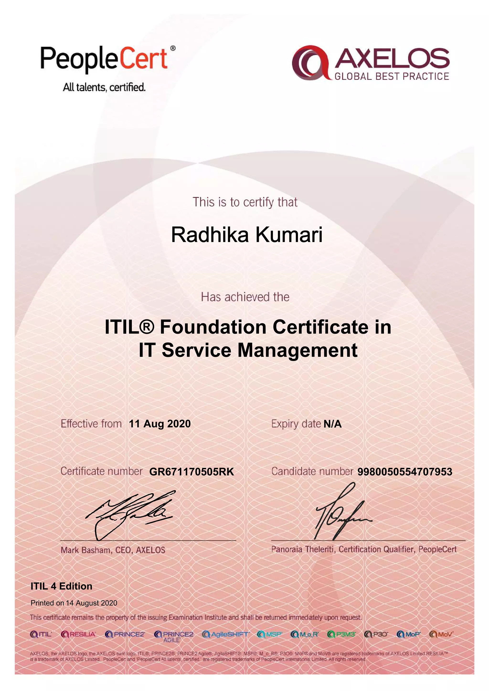 ITIL v4 Foundation Certificate | PDF