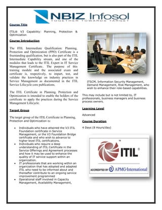 ITIL Expert Track(OSA,SOA,PPO,RCV) + MALC Offerd By nbizinfosol.com