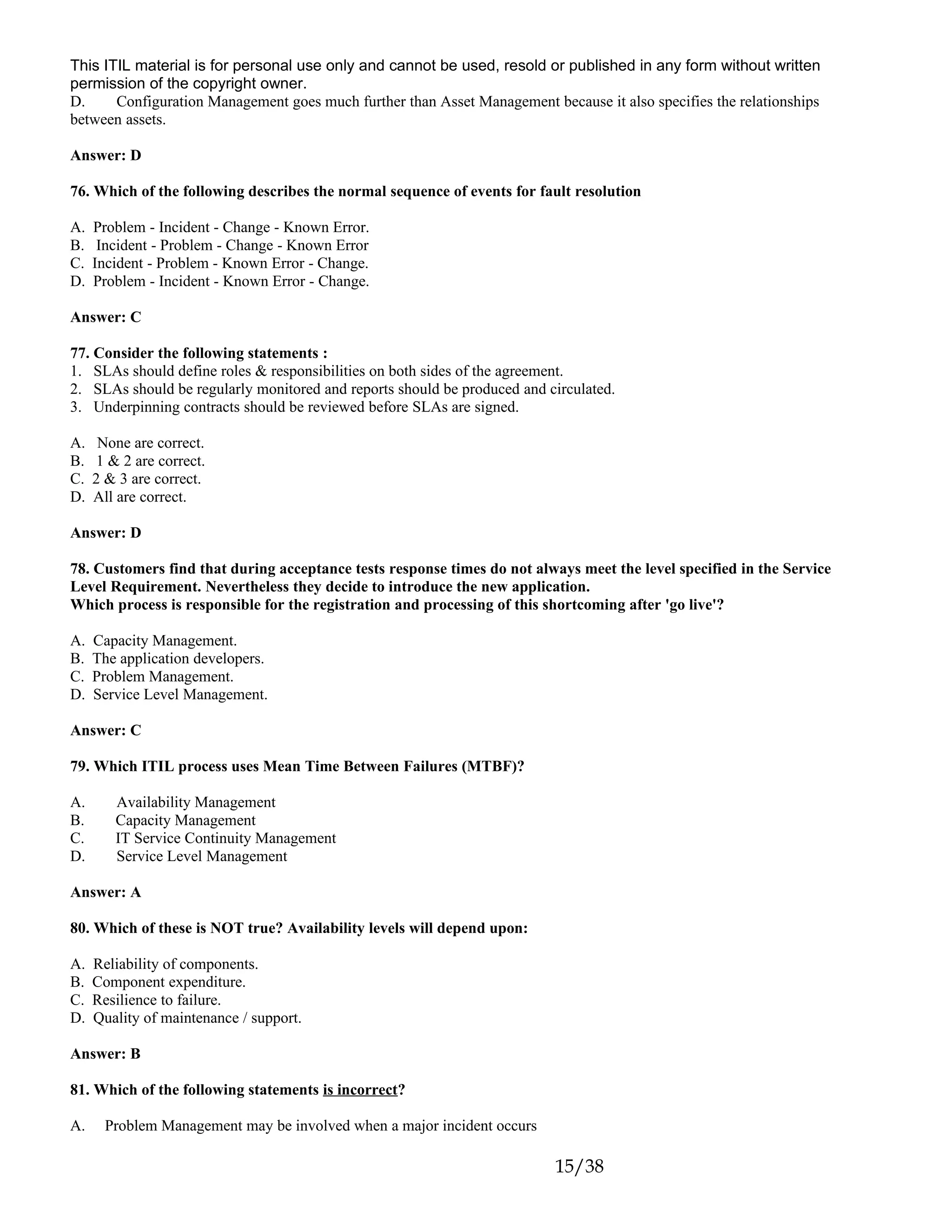 ITIL Foundation V2 200 Sample Questions | DOC